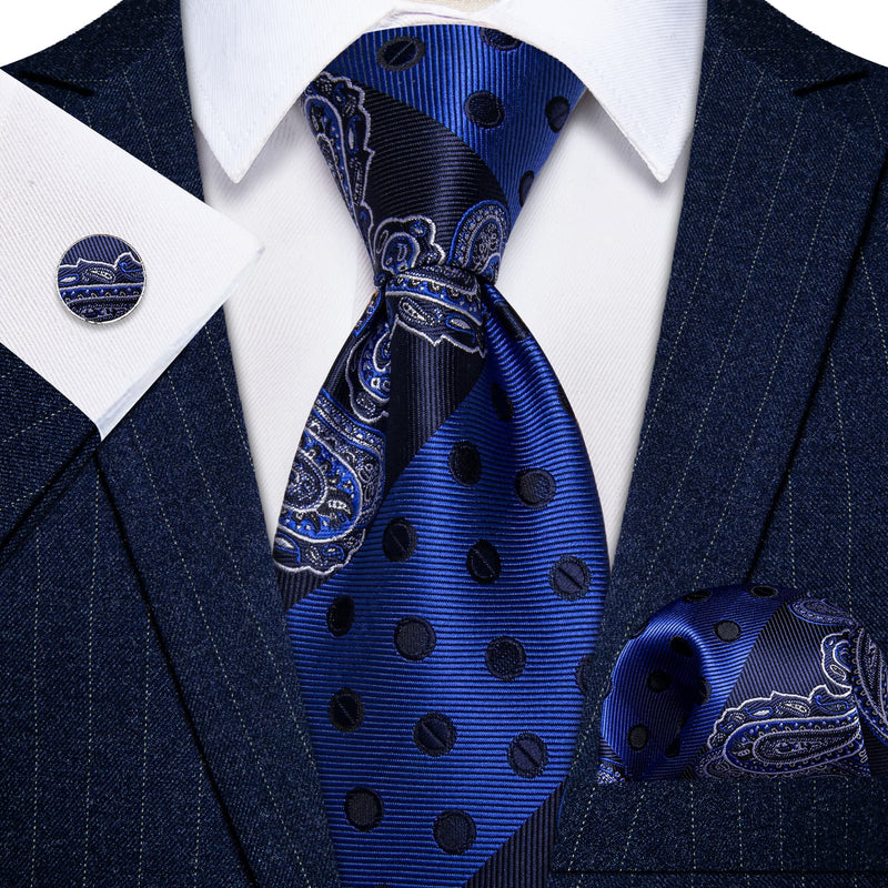YourTies Blue Tie Navy Blue Dots Men's Novelty Wedding Brooch Tie Set