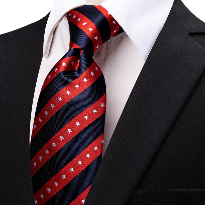 Classic Red Blue Star Striped Silk Necktie – YourTies