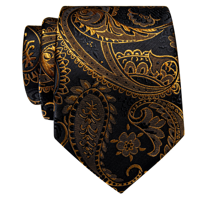 Black Golden Paisley Silk Necktie with Golden Tie Clip – YourTies