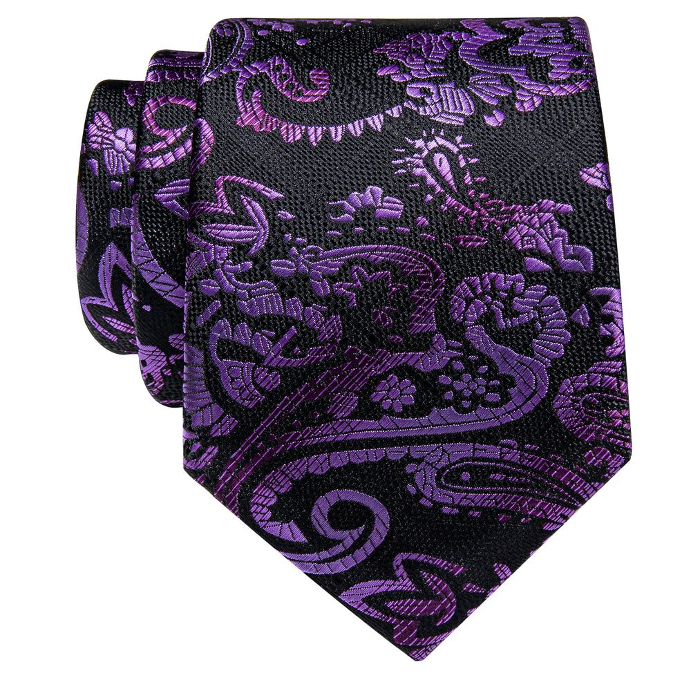 Black Deep Purple Silk Necktie with Golden Tie Clip – Yourties