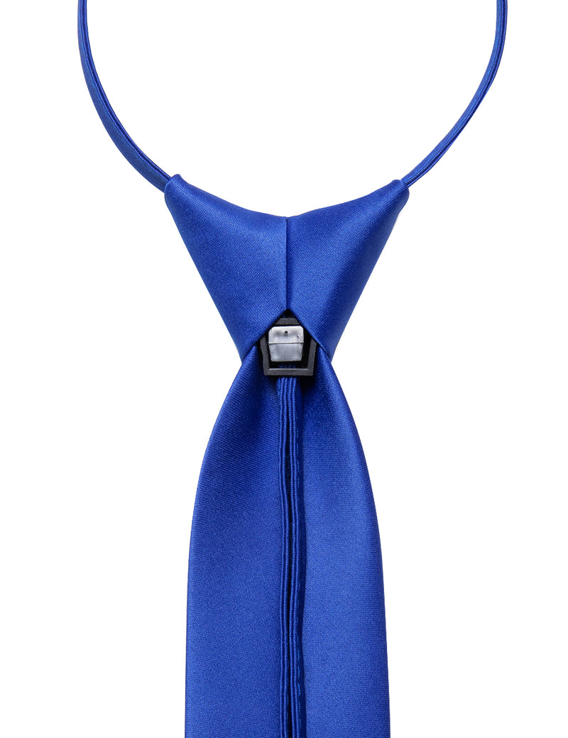 YourTies Blue Tie Solid Silk Adjustable Zipper Pre-tied Necktie Set